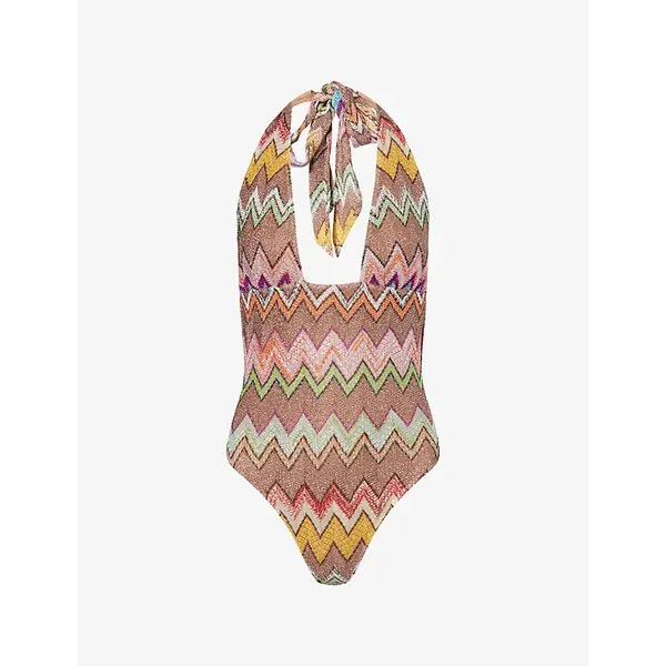 Missoni Zigzag Raschel-knit Halterneck Swimsuit - Multi