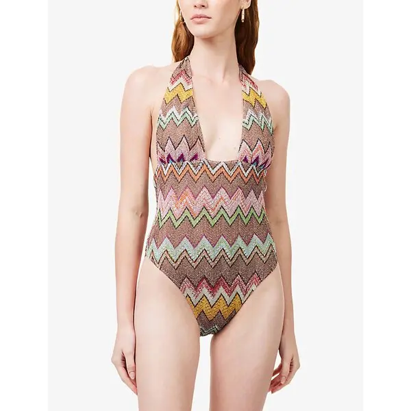 Missoni Zigzag Raschel-knit Halterneck Swimsuit