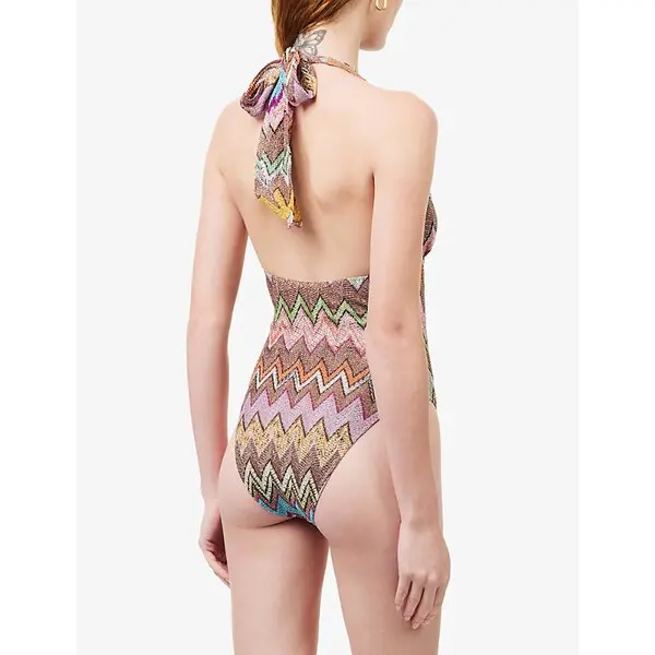 Missoni Zigzag Raschel-knit Halterneck Swimsuit