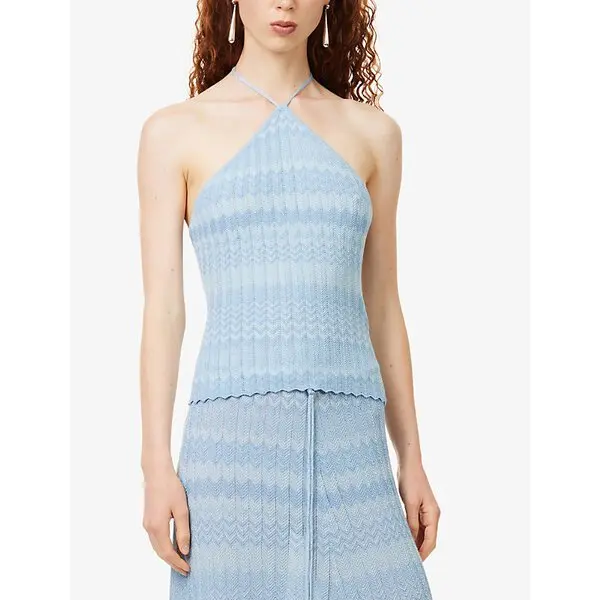 Faithfull The Brand Ria Chevron-pattern Halterneck Top - Blue