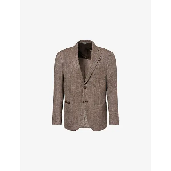 Corneliani Herringbone Single-breasted Wool And Silk-blend Jacket - Multi Brown