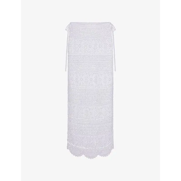 SKIMS Side-tie Low-rise Cotton-crochet Maxi Skirt - Snow