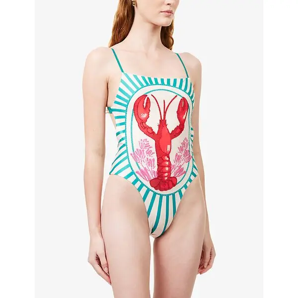 Agua Bendita Valmy Lobster Print Swimsuit