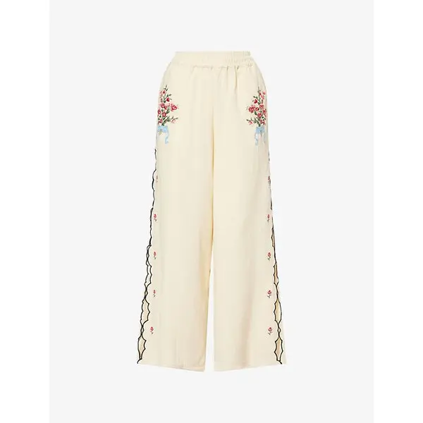 Agua Bendita Floral Embroidered Wide Leg Trousers - Multicolor