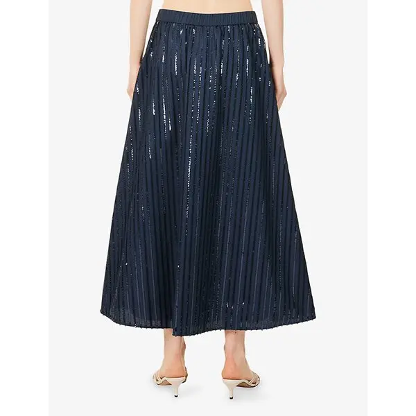 Max Mara Sequin-embroidered Cotton Midi Skirt - Navy