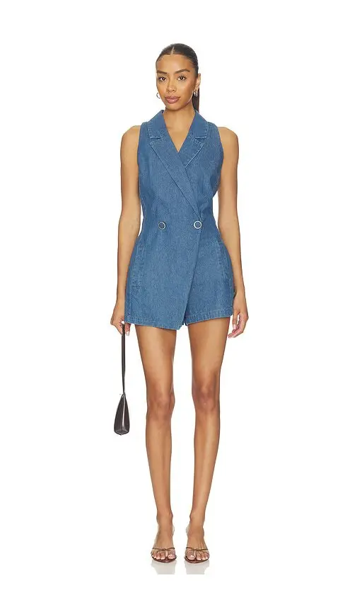 Central Park West Chambray Trench Romper - Blue