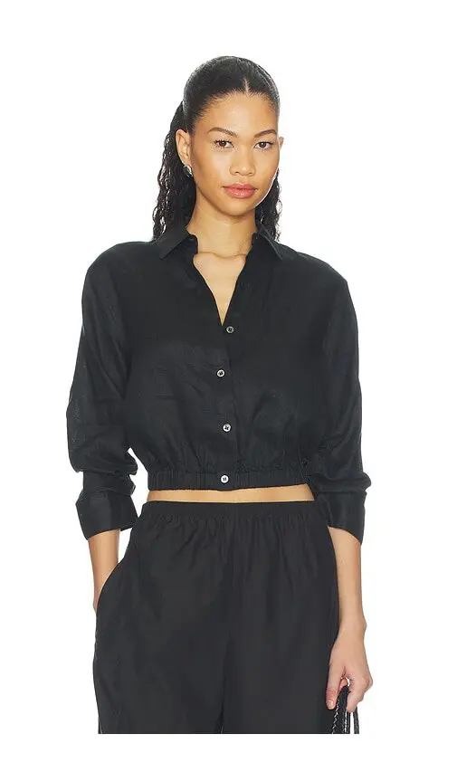 Theory Linen Fixed Sleeve Cropped Shirt