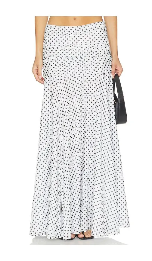 Charo Ruiz Ibiza Ruched Polka Dot Maxi Skirt - White,black