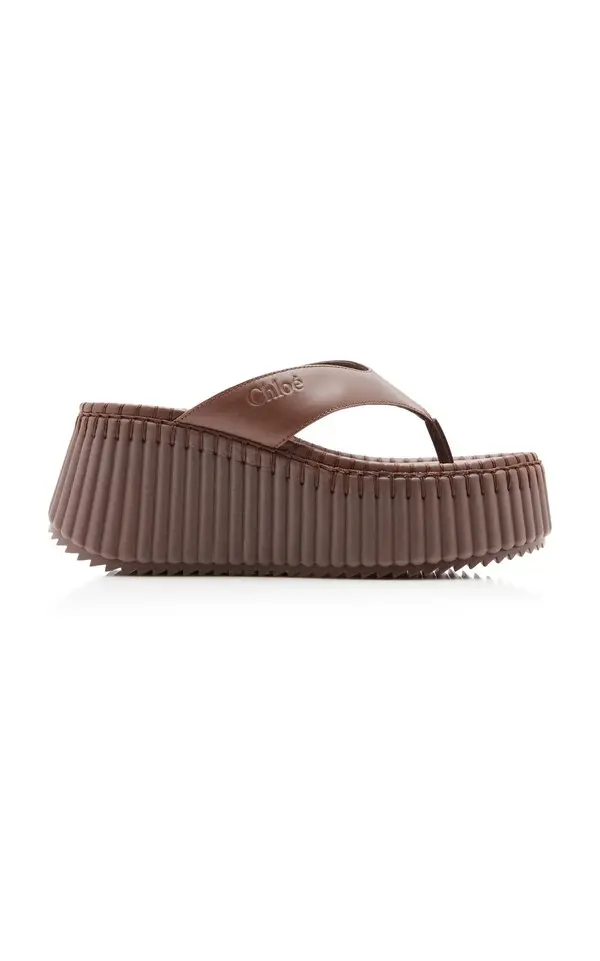 Chloé Nama Leather Platform Thong Sandals - Brown
