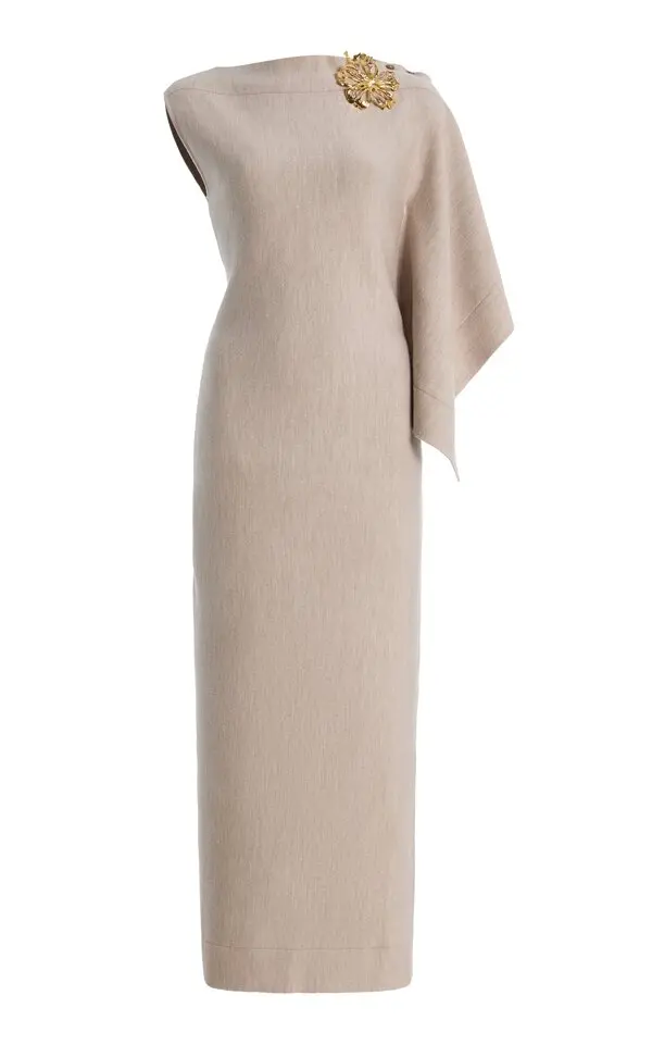 Oscar De La Renta Draped Virgin Wool Midi Dress - Tan