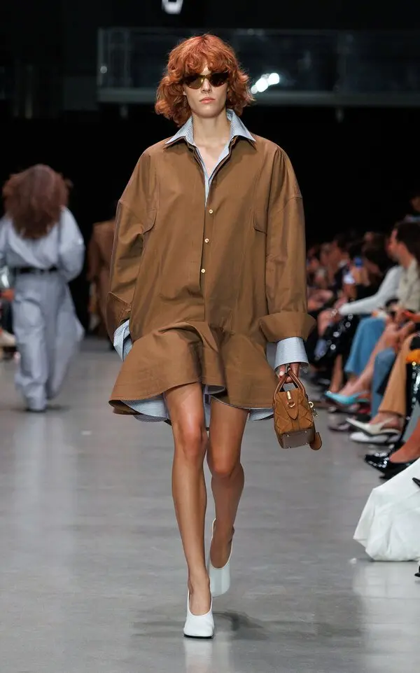 Stella McCartney Peplum Mini Shirt Dress - Brown