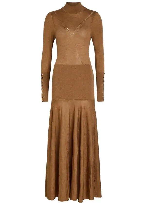 Rabanne Merino And Silk-blend Midi Dress - Camel