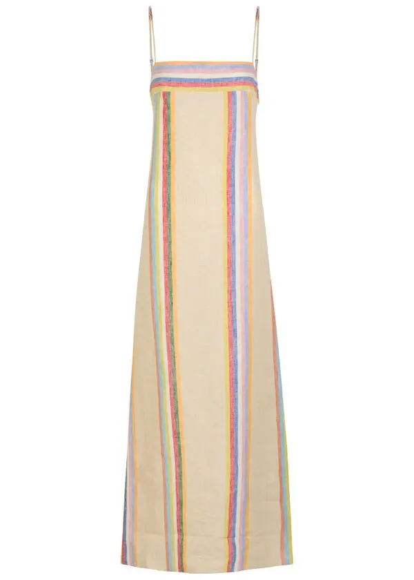 Staud Laura Striped Linen Maxi Dress - Multicoloured