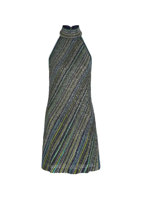 Missoni Striped Embellished Metallic-knit Halterneck Mini Dress - Multicoloured