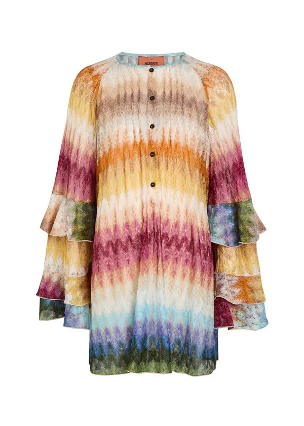 Missoni Chevron Fine-knit Mini Dress With Ruffled Sleeves - Multicoloured