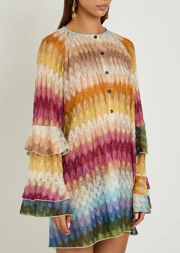 Missoni Chevron Fine-knit Mini Dress With Ruffled Sleeves