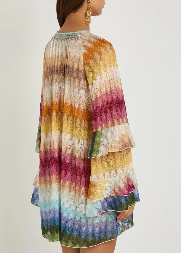 Missoni Chevron Fine-knit Mini Dress With Ruffled Sleeves