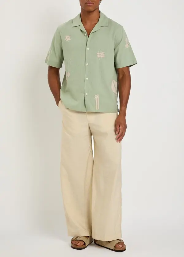 WAX LONDON Didcot Embroidered Seersucker Shirt