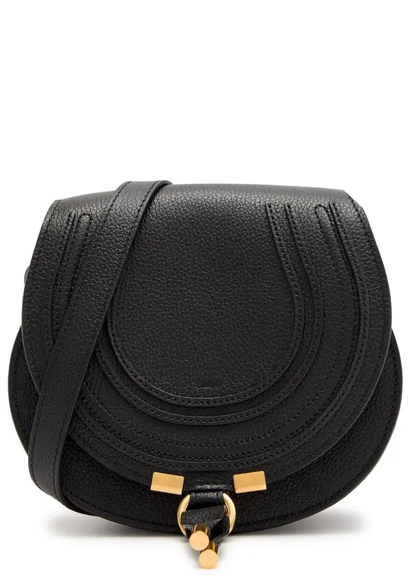 Chloé Marcie Small Grained Leather Saddle Bag - Black