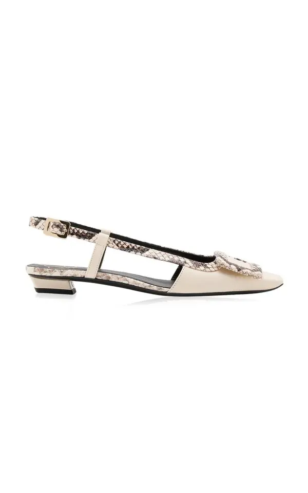 ROGER VIVIER Belle Vivier Python-effect Leather Slingback Flats - Multi