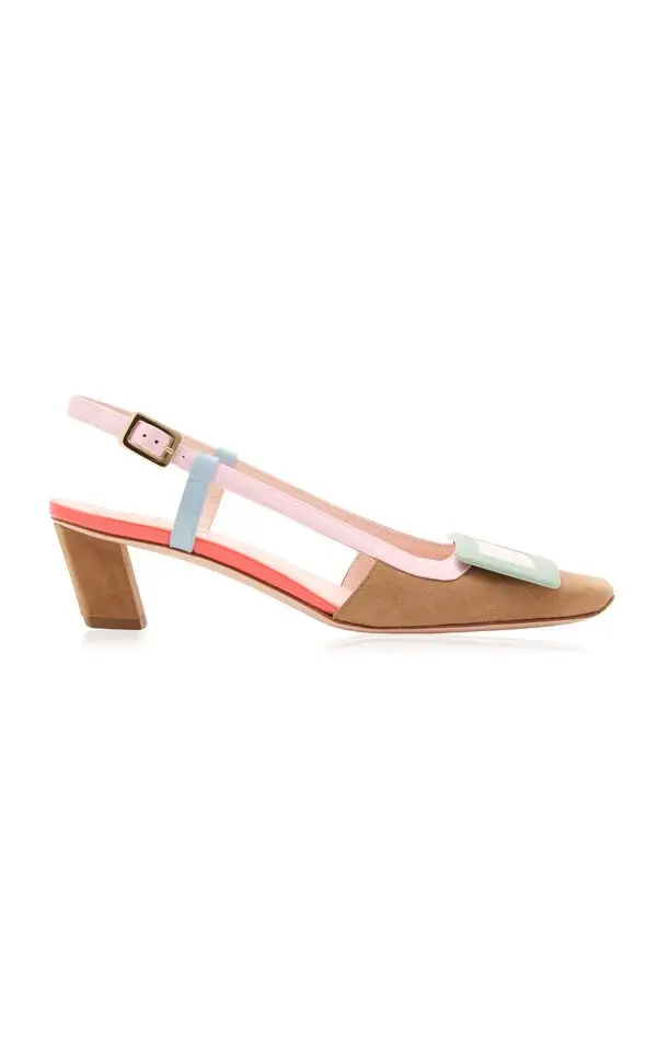 ROGER VIVIER Belle Vivier Suede Slingback Pumps With Buckle Detail - Multi