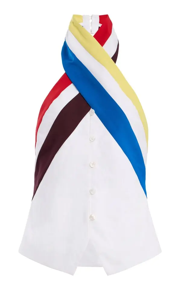 Rosie Assoulin Twisted Cotton Poplin Halter Top - Multi