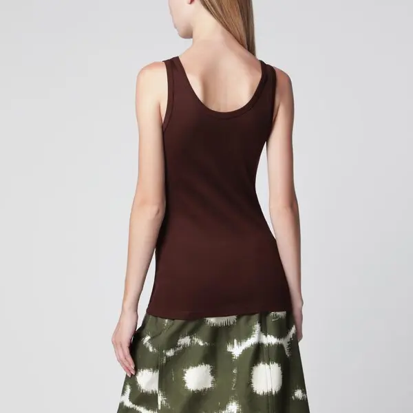 Prada Ribbed Cotton Tank Top With Triangle Logo