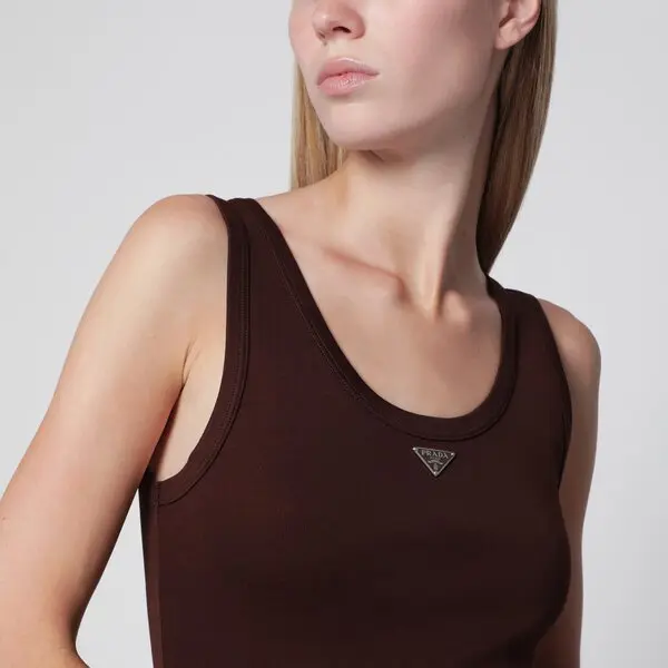 Prada Ribbed Cotton Tank Top With Triangle Logo