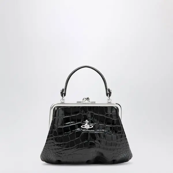 VIVIENNE WESTWOOD Granny Frame Purse In Croc-embossed Leather - Black