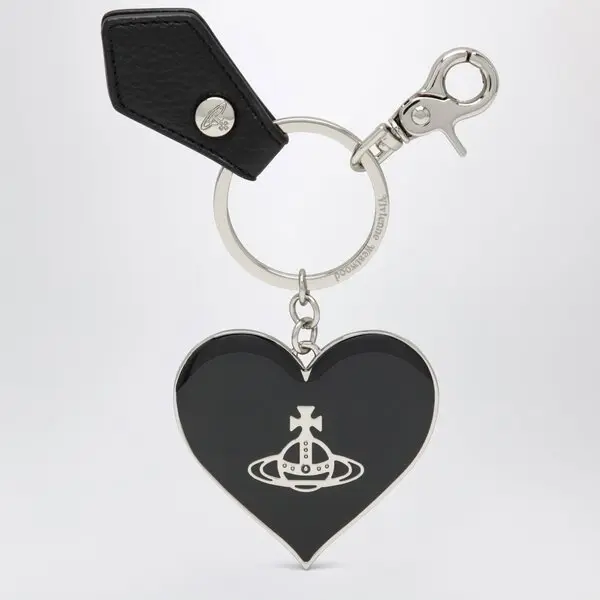 VIVIENNE WESTWOOD Mirror Heart Orb Keyring In Iron - Black