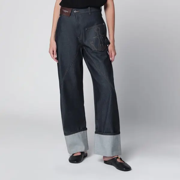 JW Anderson Indigo Denim Workwear Jeans With Twisted Turn-up - Blue
