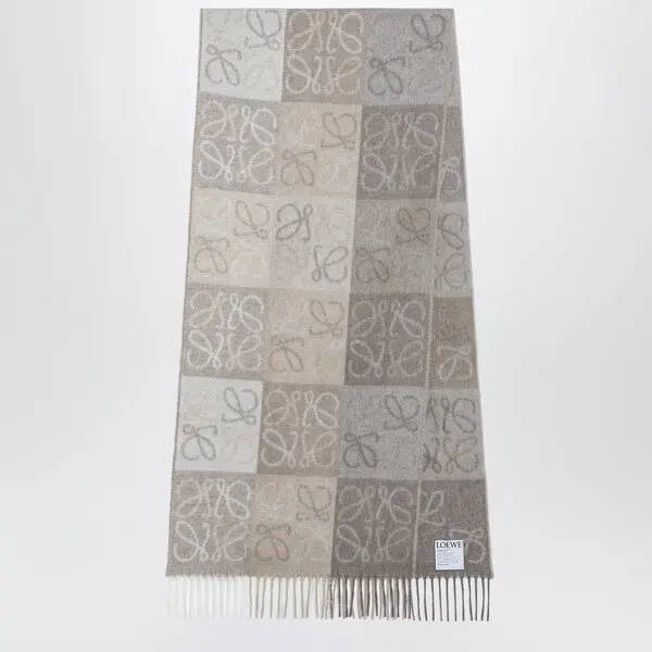 Loewe Anagram Scarf In White/ Wool And Cashmere - Multicolor