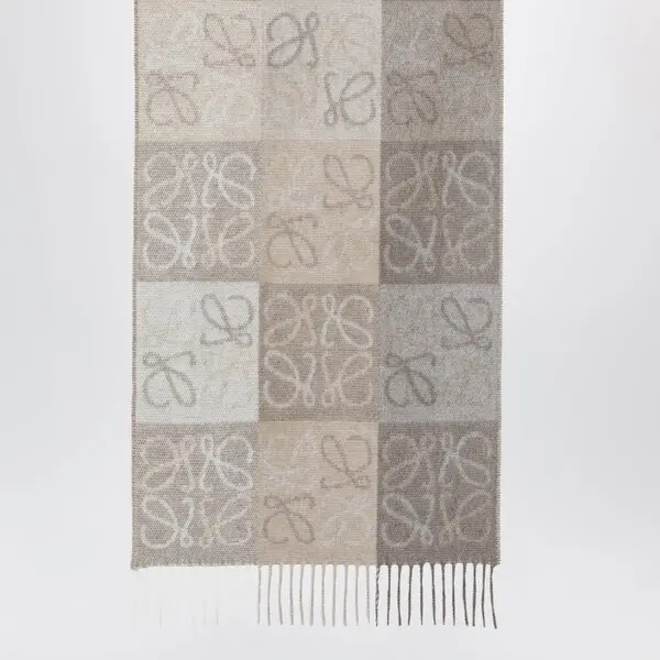 Loewe Anagram Scarf In White/ Wool And Cashmere