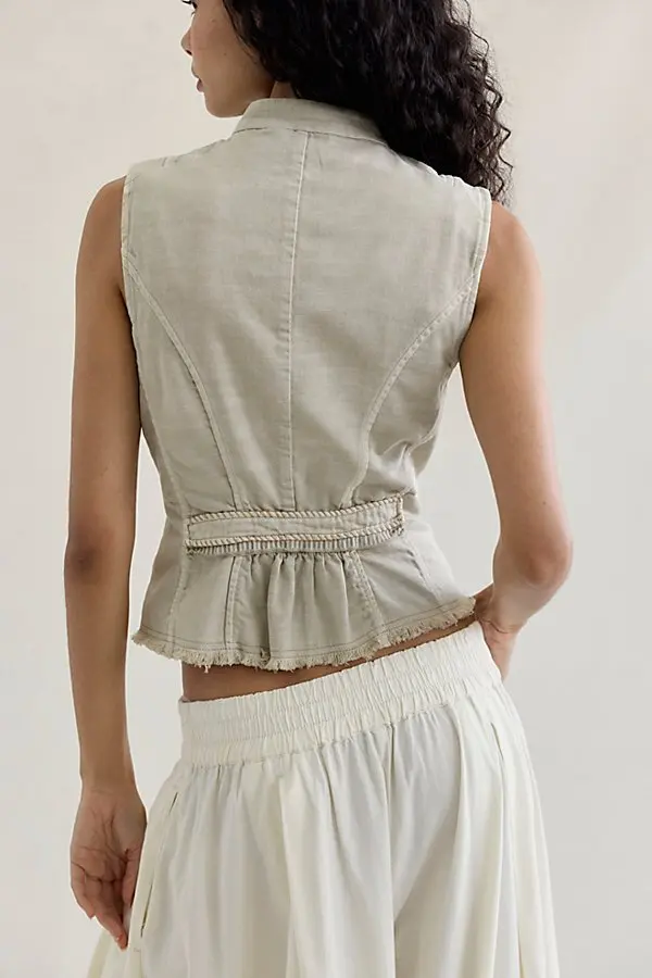 Free People Hearts On Fire Band Vest Jacket - Tea