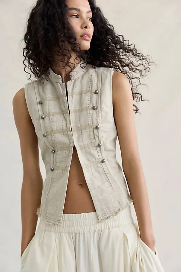 Free People Hearts On Fire Band Vest Jacket - Tea
