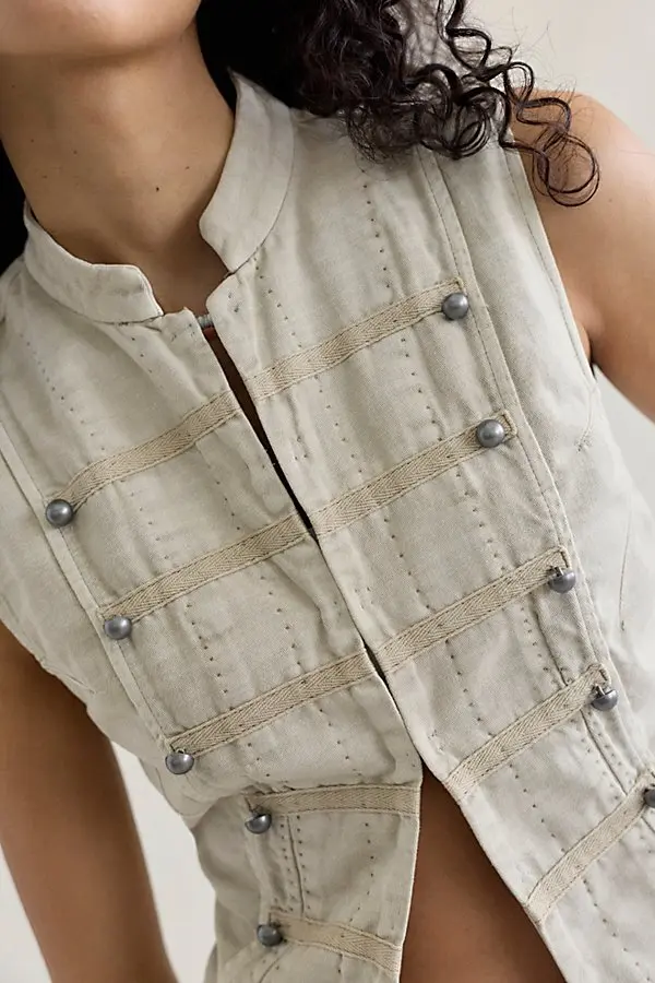 Free People Hearts On Fire Band Vest Jacket - Tea