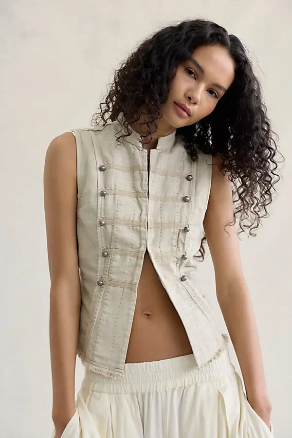 Free People Hearts On Fire Band Vest Jacket - Tea