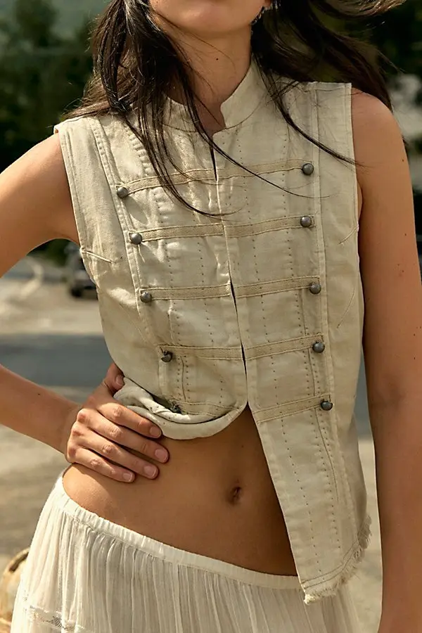 Free People Hearts On Fire Band Vest Jacket - Tea