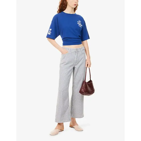 DAMSON MADDER Capri Jeans With Micro Check Pattern And Kick Flare