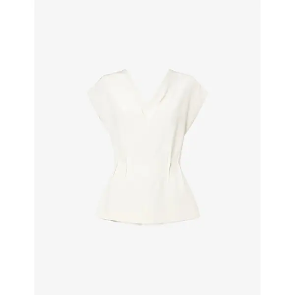 THE DROPPED COLLECTION Kimono Sleeve V-neck Silk Top - Ivory