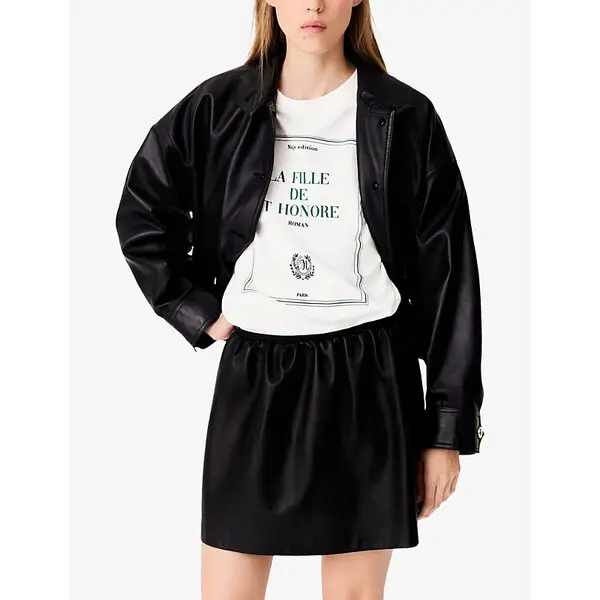Maje Flared Leather Mini Skirt