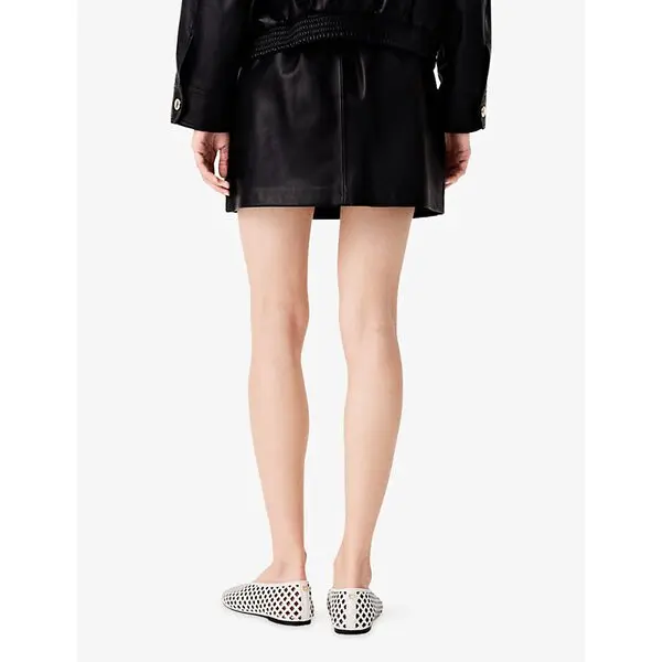 Maje Flared Leather Mini Skirt