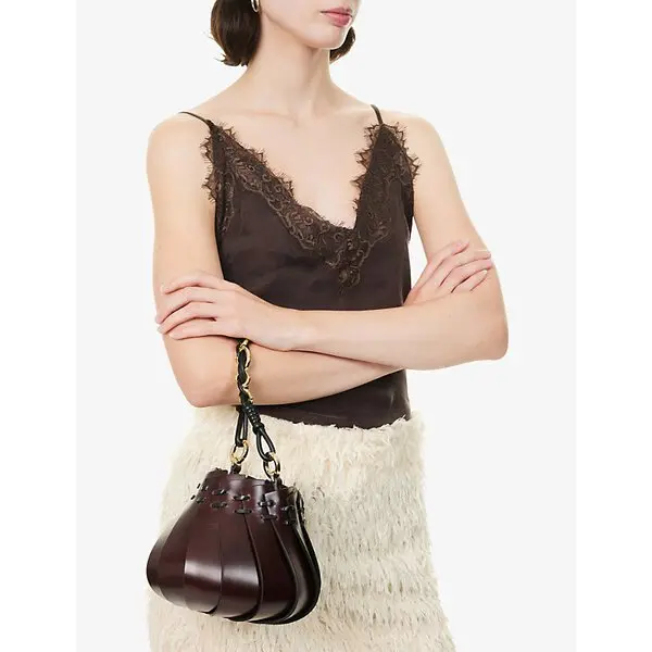 AMANU Panelled Leather Mini Top-handle Bag - Mocha
