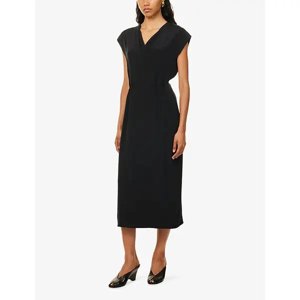THE DROPPED COLLECTION Kimono Double V-neck Silk Midi Dress