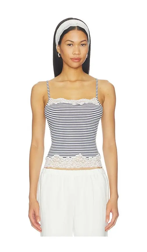 LOVERS AND FRIENDS Striped Lace Trimmed Tank Top - Multi