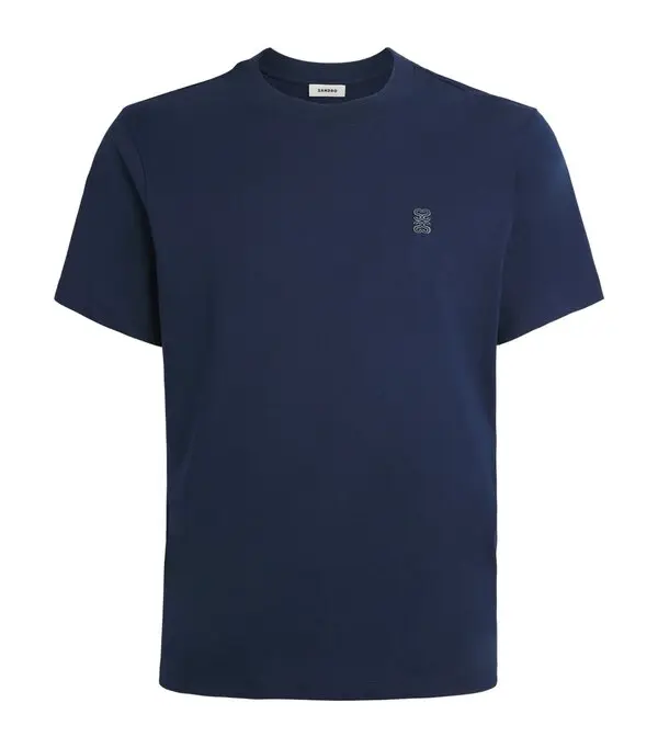 Sandro Cotton Logo-patch T-shirt - Blue