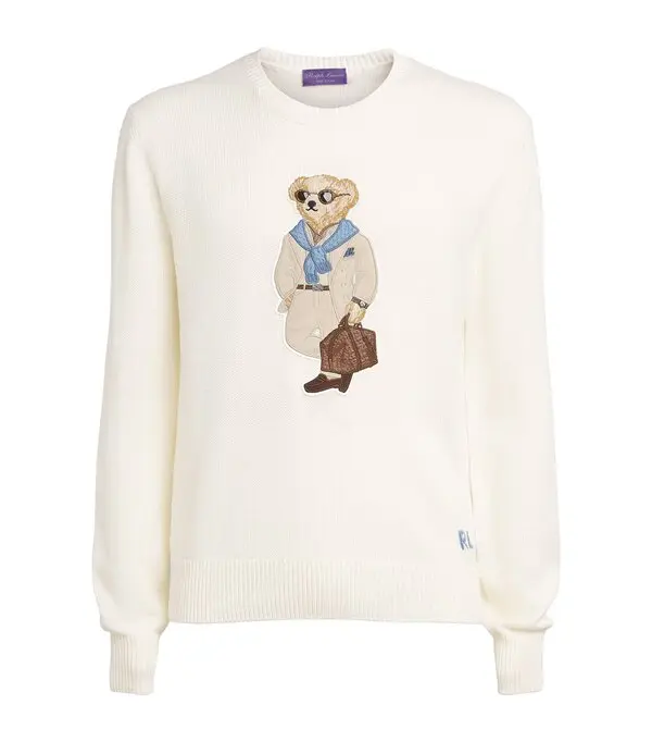 Ralph Lauren Purple Label Silk-linen Polo Bear Crewneck Sweater - Ivory