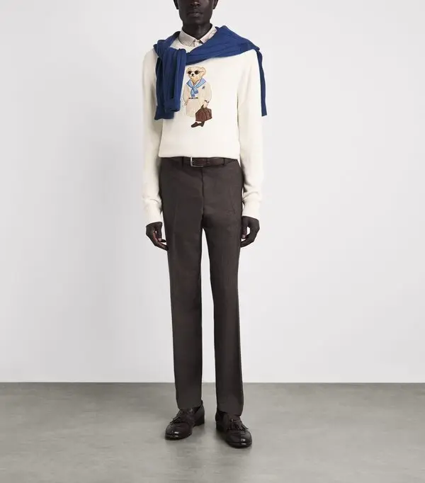 Ralph Lauren Purple Label Silk-linen Polo Bear Crewneck Sweater