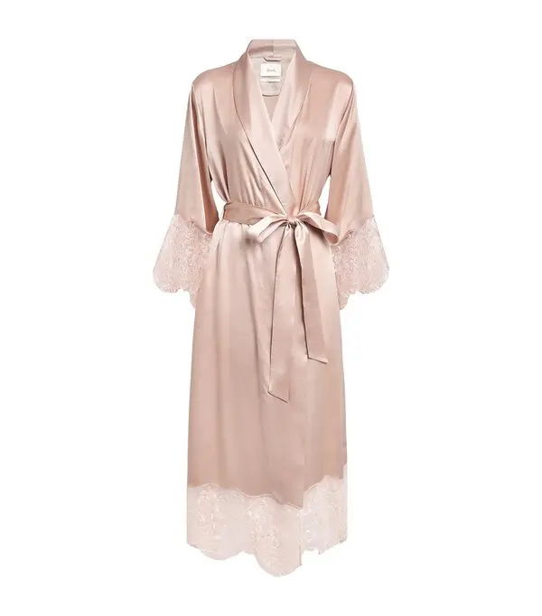 Harrods Silk Lace-trim Short Night Robe - Navy