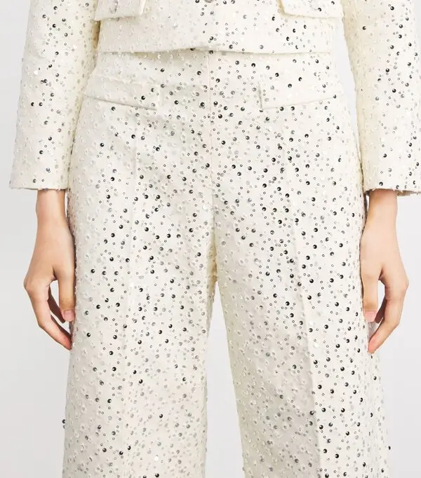 Sandro Embellished Cotton-blend Wide-leg Trousers - Beige